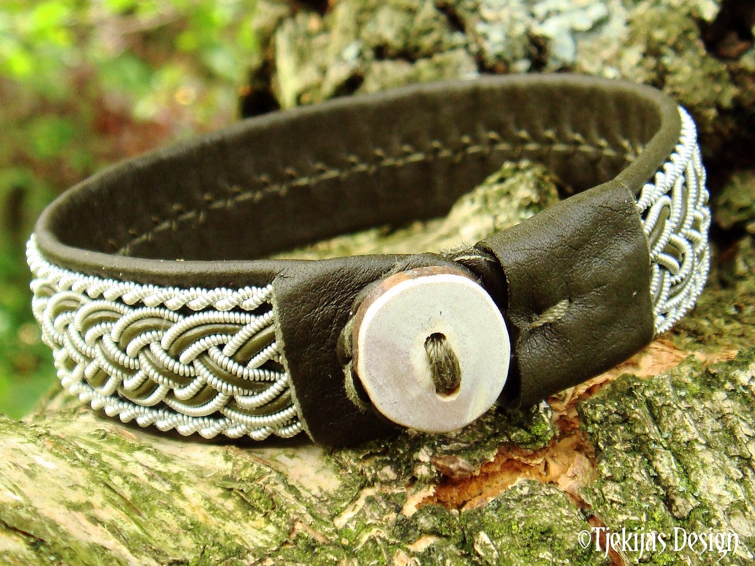 Scandinavian Sami bracelet GIMLE Lapland pewter and leather cuff, with ...