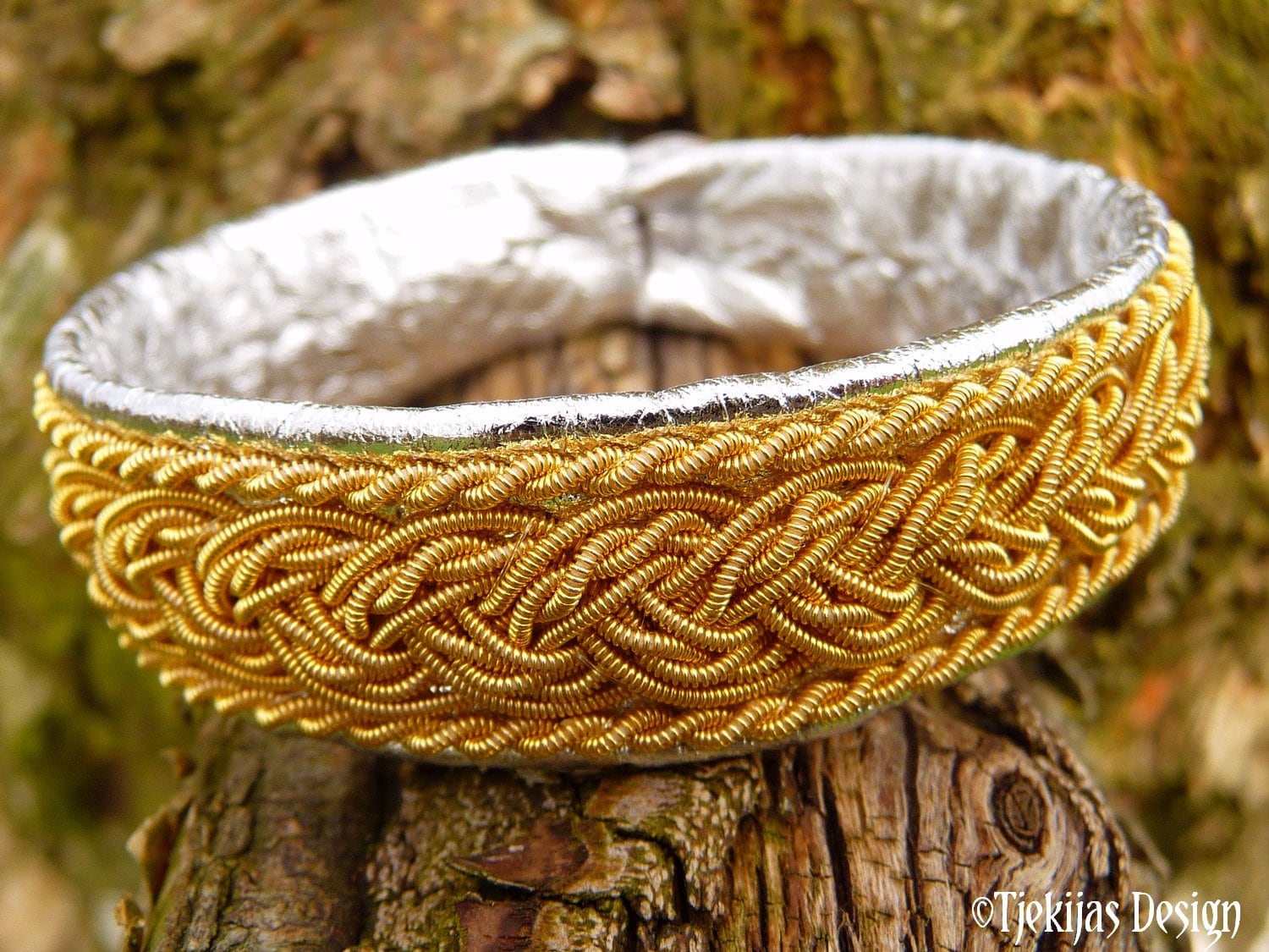 Nordic gold cuff bracelet GRANI Custom handmade Sami jewelry