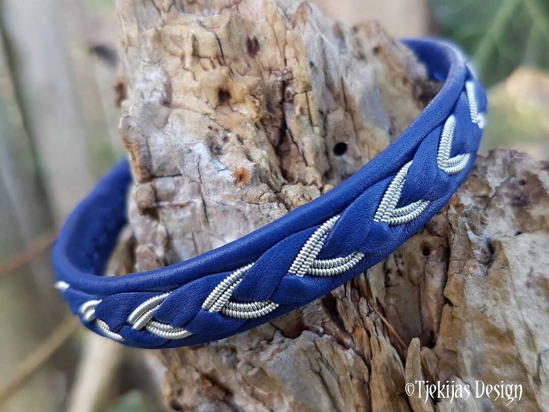 Sami Reindeer Leather Bracelet ODIN: Spun Pewter Braid, Antler Button ...