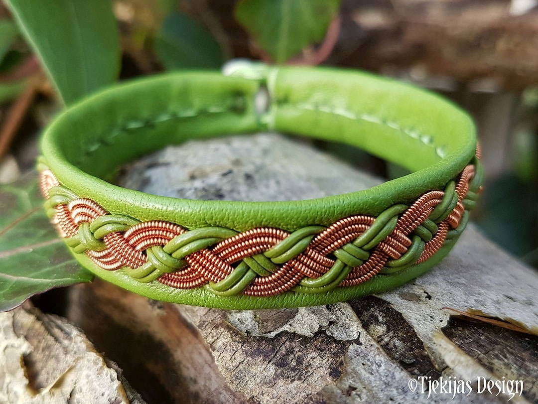 Sami Copper Bracelet Reindeer Leather Cuff Antler Closure VANAGANDR ...