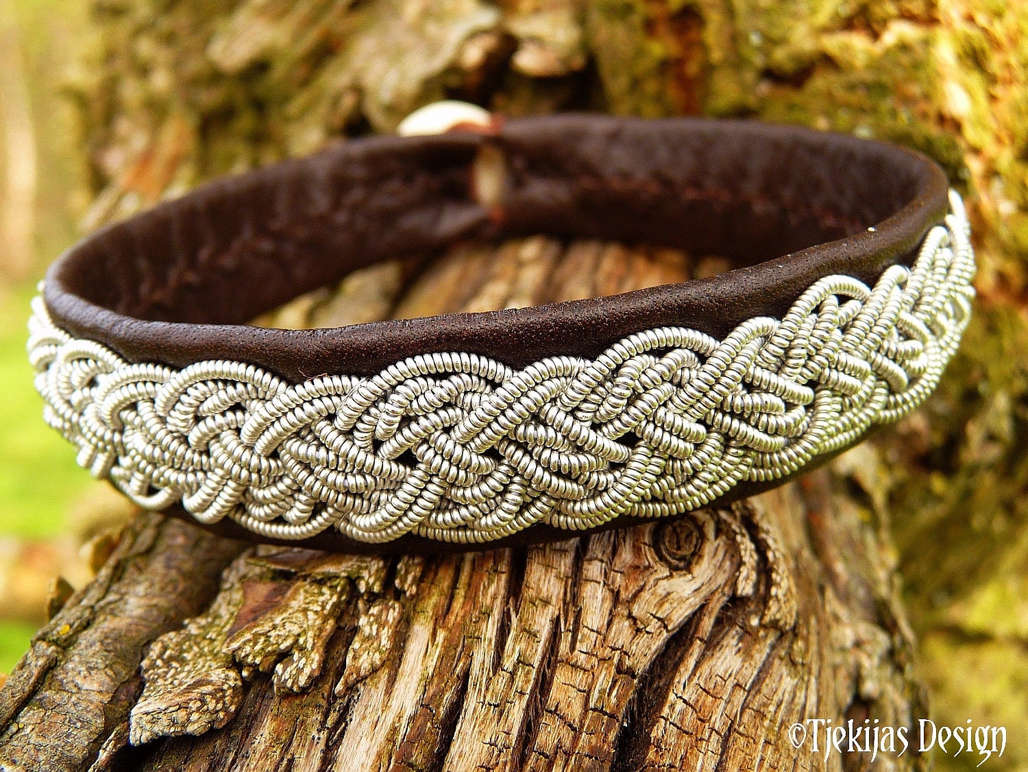 Sami viking cuff bracelet YGGDRASIL, handmade leather Nordic folklore ...