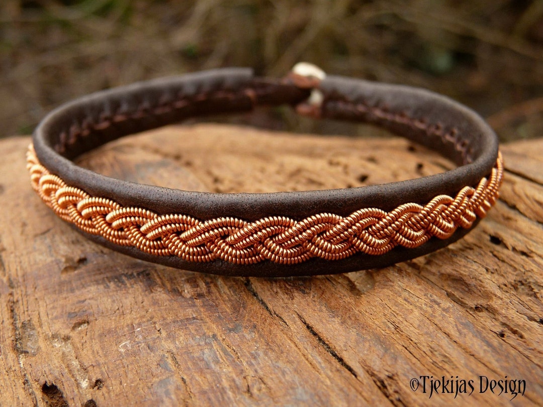 Sami Copper Braid Bracelet: Swedish Viking Leather Cuff - LIDSKJALV - Etsy