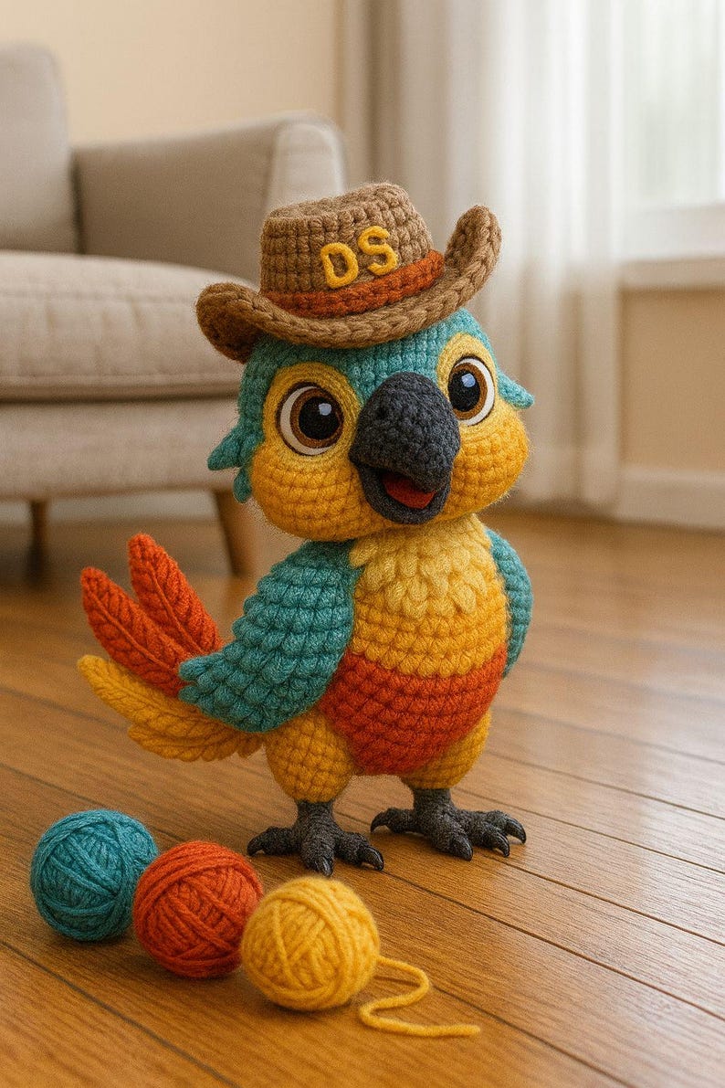Amigurumi Parrot Crochet Pattern – Cowboy Hat Toy (PDF Download) - Etsy