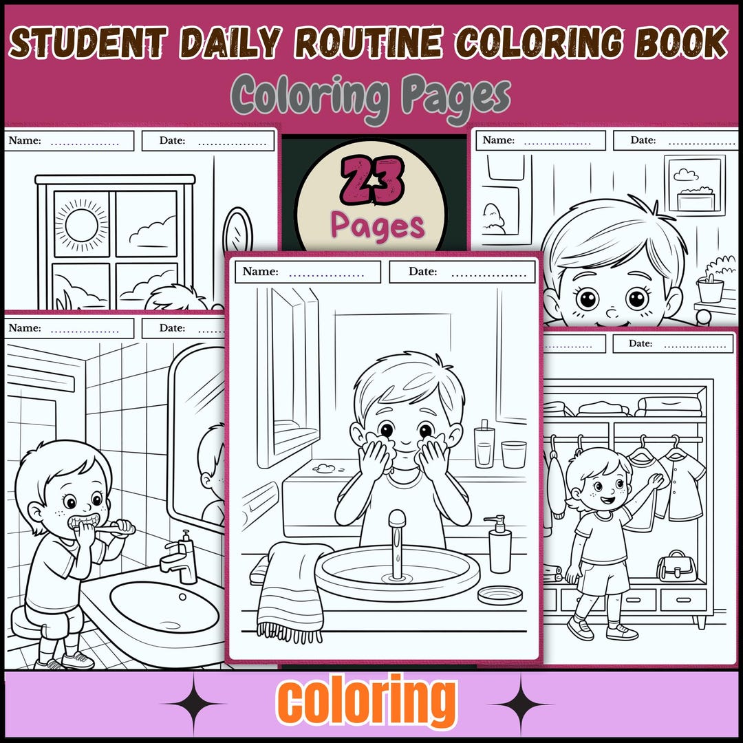 Student Daily Routine Coloring Book for Kids | Morning & School Routine ...