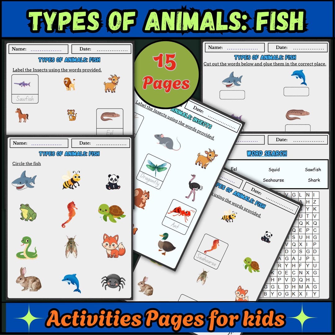 Types of Animals: Fish Worksheets Preschool & Kindergarten Printable ...