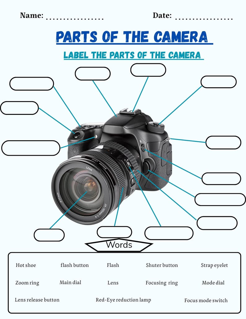 Parts of the Camera Worksheet | Labeling Activity for Kids ...
