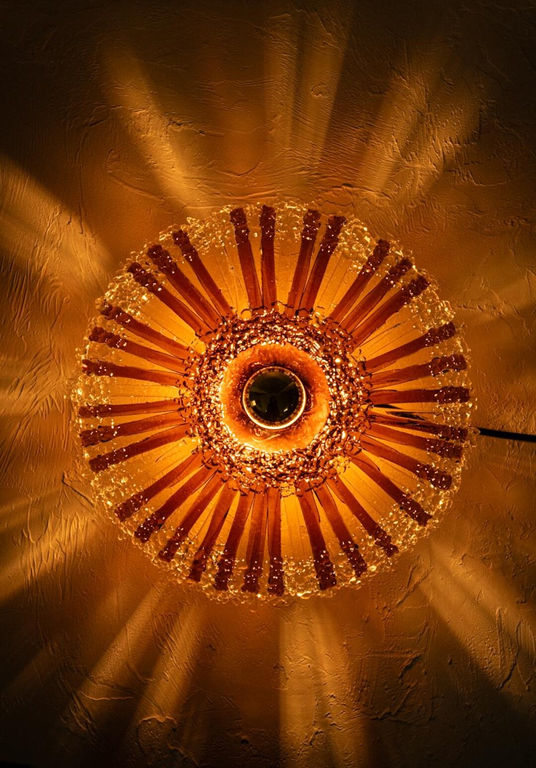 Amber Sunburst Fused Glass Wall Scones • Brass Base • Radiant Art Light ...