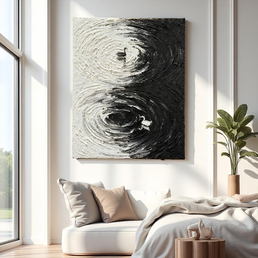 Textured Black and White Swan Oil Painting, Yin Yang Canvas Art - Etsy
