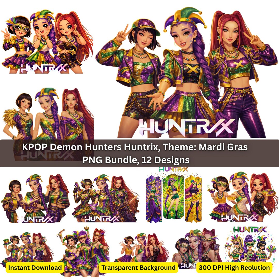 Mardi Gras Huntrix Bundle PNG, Carnival Girls Art Designs, K Pop Demon ...
