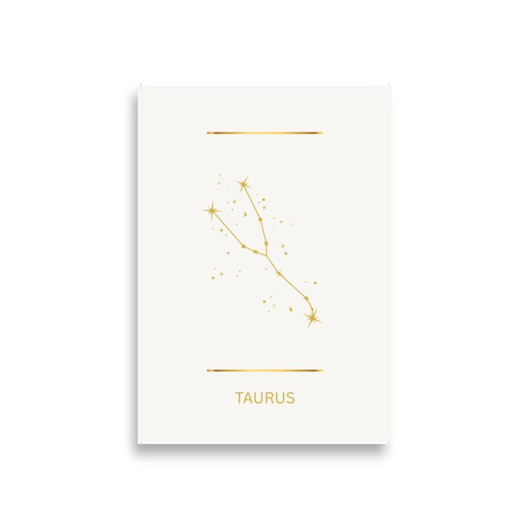 Taurus Zodiac Poster – Minimalist Gold Line Art, Rose-cream Background ...