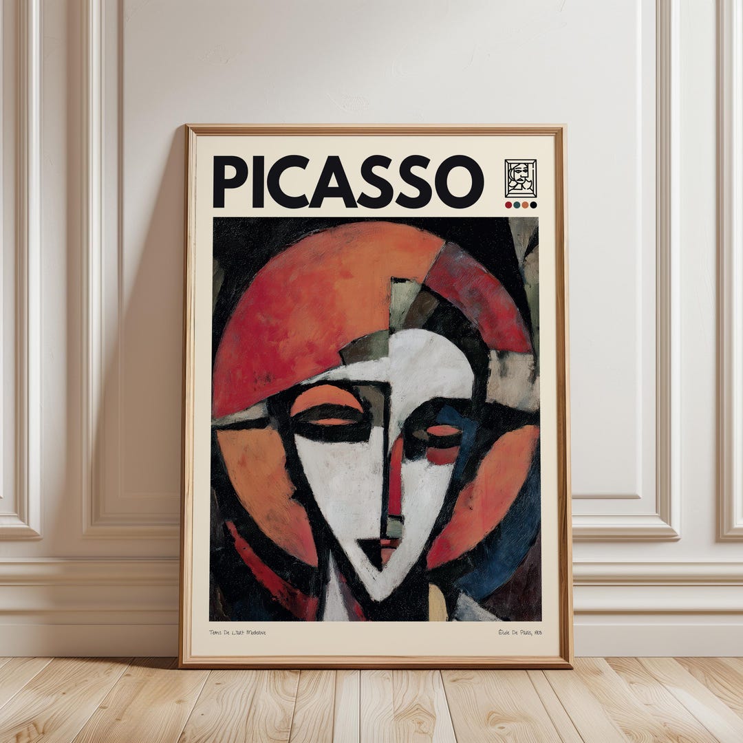 Pablo Picasso Inspired Abstract Poster, Sun and Face Wall Decor , Oil ...