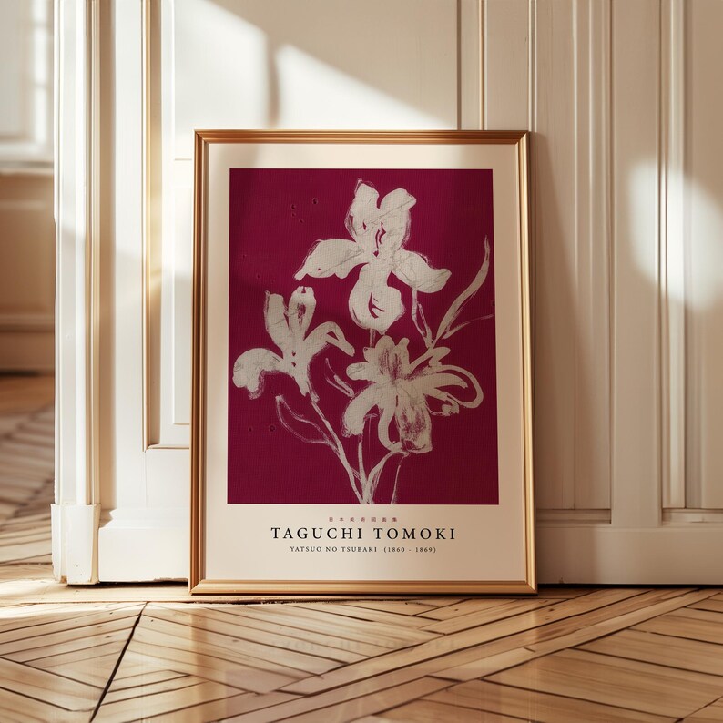 Taguchi Tomoki Japandi Artwork Printable, Edo Era Red Floral Design ...