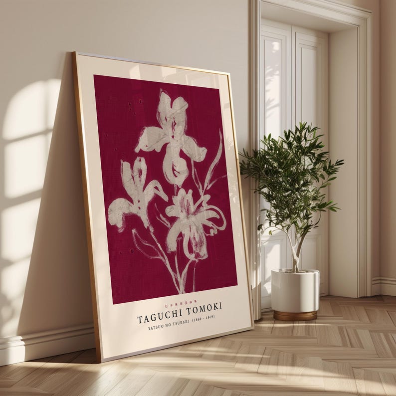 Taguchi Tomoki Japandi Artwork Printable, Edo Era Red Floral Design ...