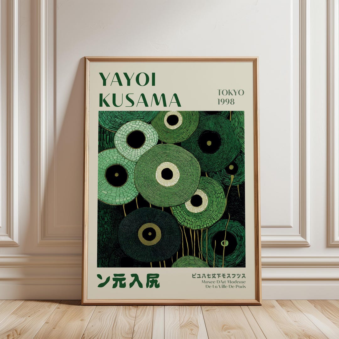 Yayoi Kusama Art Printable, Green Abstract Circle Artwork, Contemporary ...