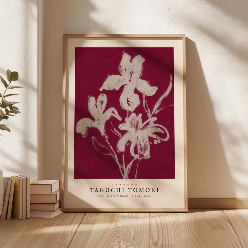 Taguchi Tomoki Japandi Artwork Printable, Edo Era Red Floral Design ...
