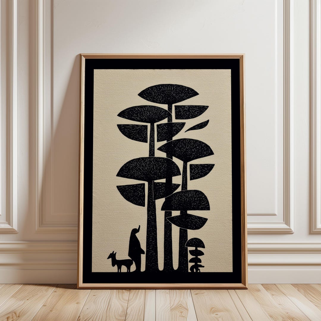 Japanese Woodcut Style Poster, Minimal Tree Silhouette Printable Art ...