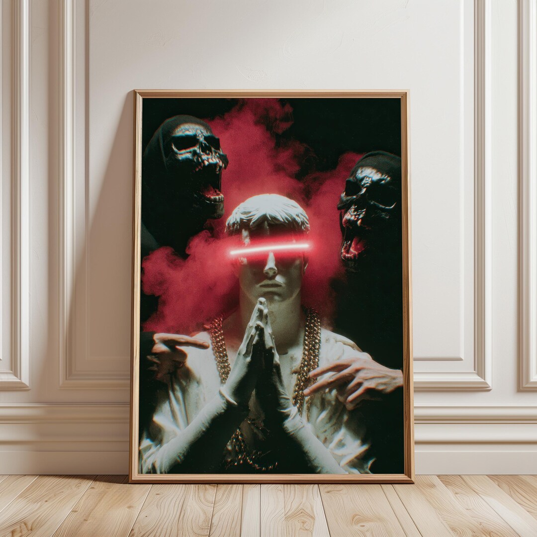 Dark Surreal Statue Printable Art, Neon Gothic Street Digital Poster ...