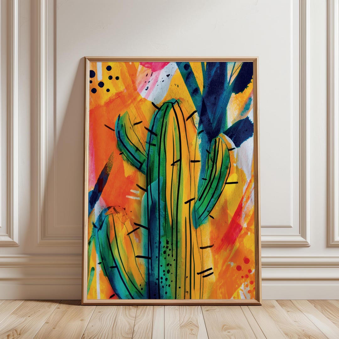 Colorful Cactus Poster, Mexican Folk Art Decor, Modern Plant Printable ...