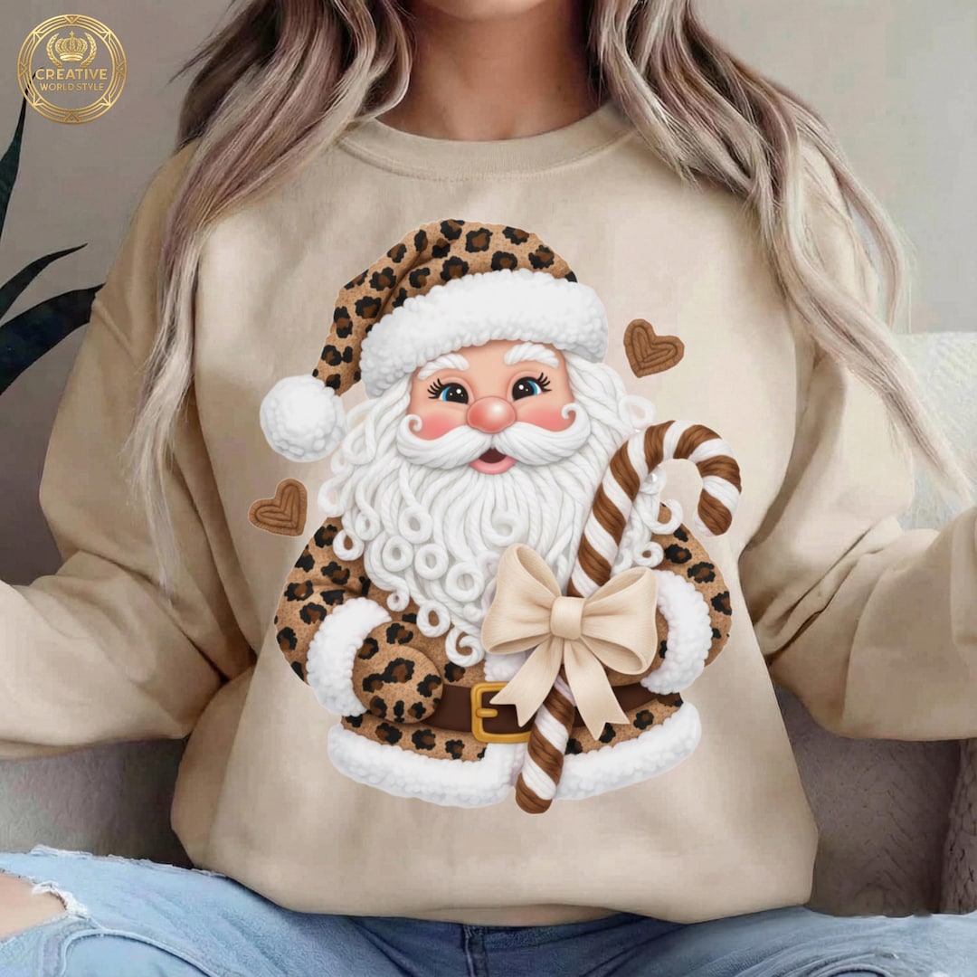 Leopard Santa Faux Crochet PNG, Sublimation Design, 3D Puff Design ...
