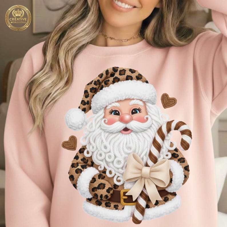 Leopard Santa Faux Crochet PNG, Sublimation Design, 3D Puff Design ...