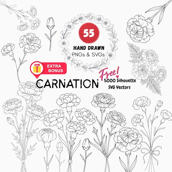 Carnation Clipart - Etsy