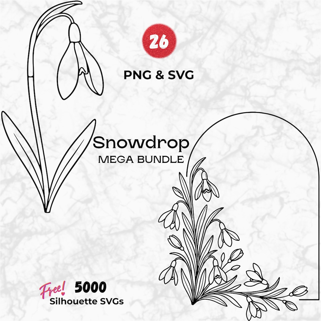 Snowdrop Birth Month Flower SVG PNG Bundle, Wildflower Clipart (instant ...
