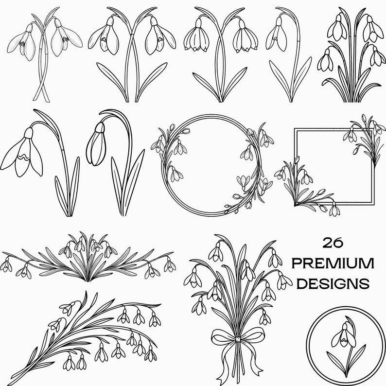 Snowdrop Flower Bundle, Birth Month Line Art (svg, Png, Eps, Ai) - Etsy
