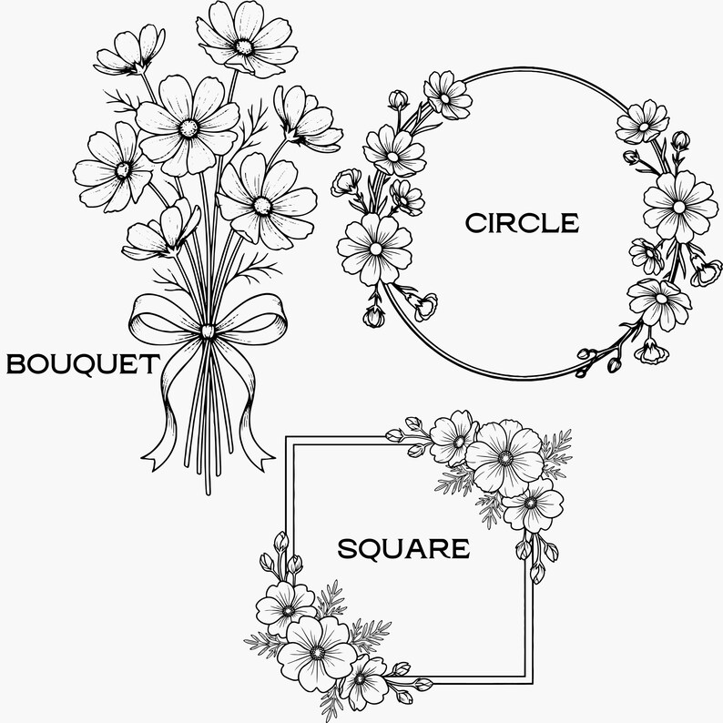 Cosmos Birth Month Flower Clipart SVG PNG, Botanical Line Art (instant ...
