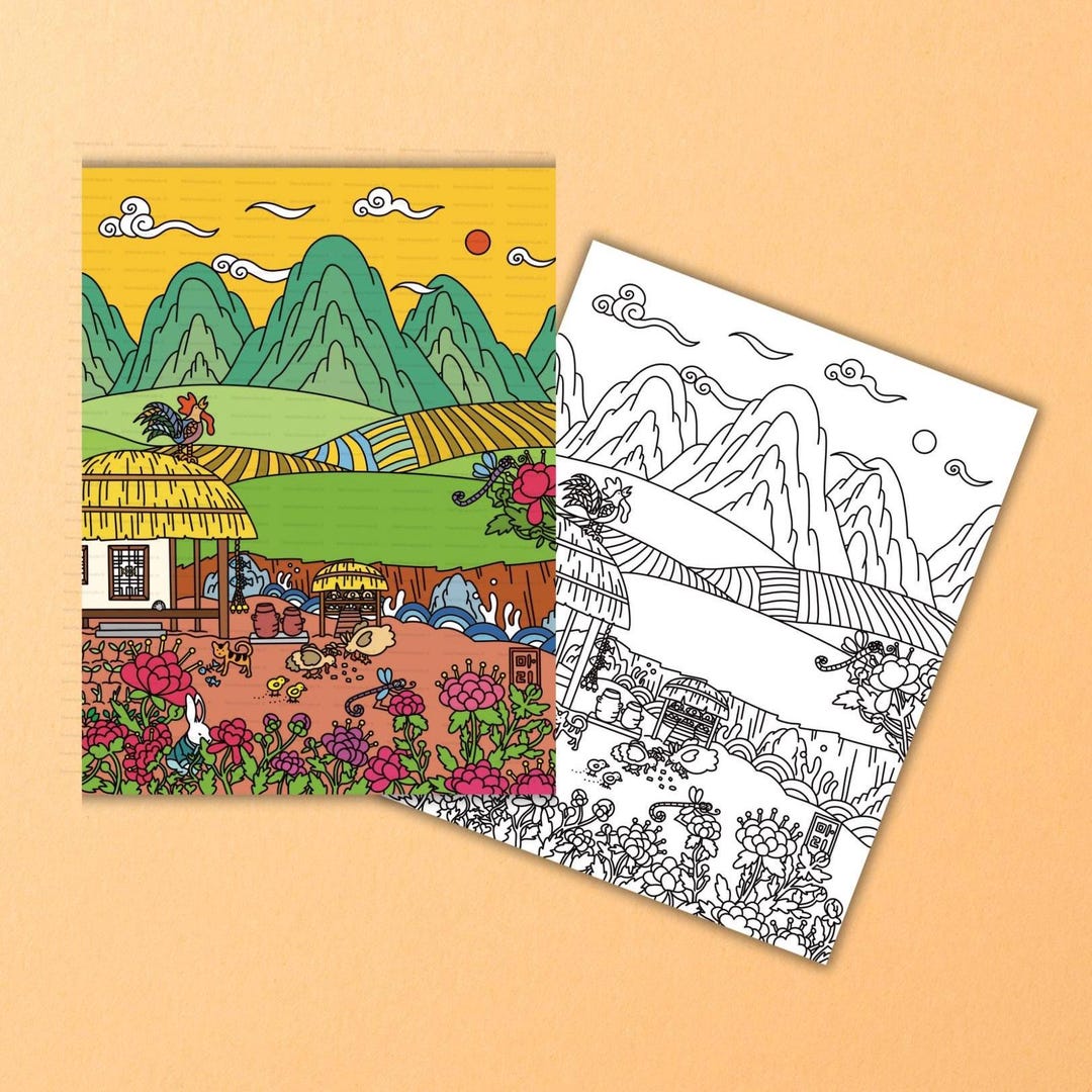 Ancient Korean Culture Coloring Page /traditional Folk Art Line Art ...