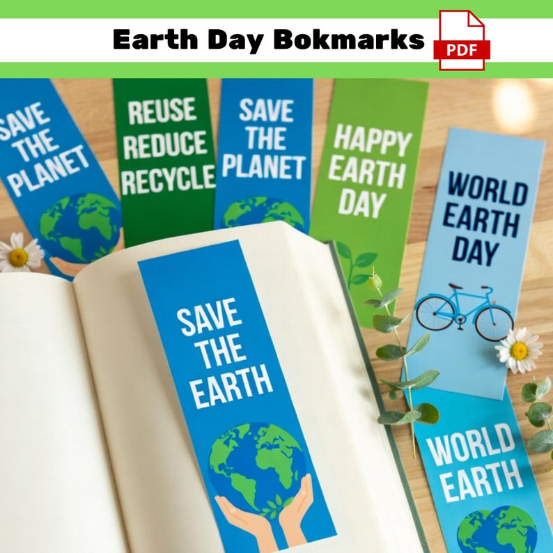 Earth Day Bookmarks Printable PDF – Eco-friendly Save the Planet ...