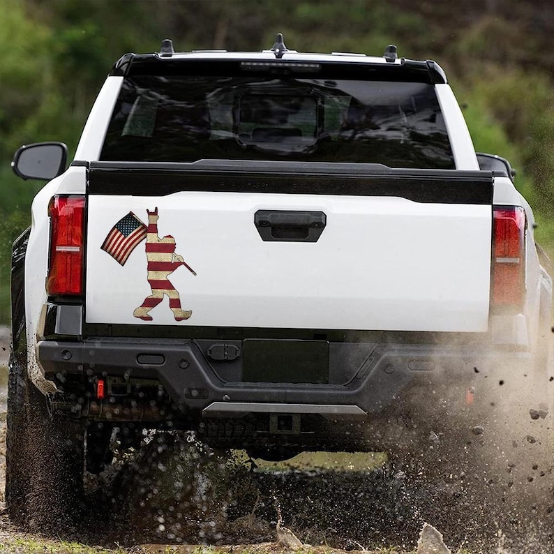 USA Flag Sasquatch Rock on Sticker, Patriotic Bigfoot Car Decal, Plaid ...