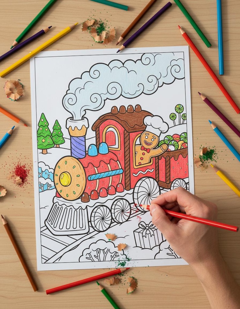 Gingerbread Christmas Coloring Pages • Holiday Kids Printable (PDF) - Etsy