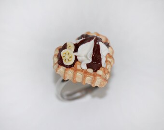 Chocolate Waffle Ring Food Ring Kawaii Ring Heart waffle | Etsy