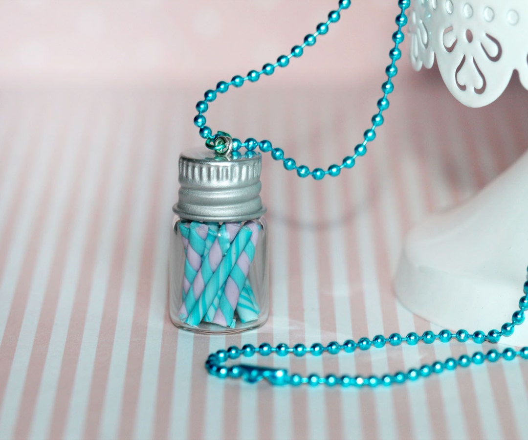 Candy Jar Necklace - Candy Bottle Necklace - Blue & Pink Necklace ...