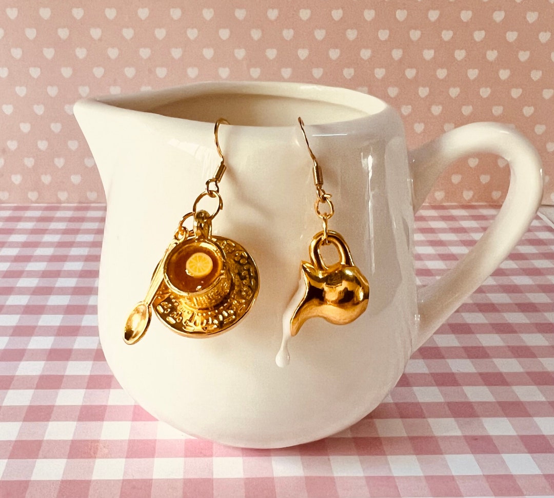 Tea Party Earrings- Milk Tea Earrings - Milk Jug and Tea Earrings-tea ...