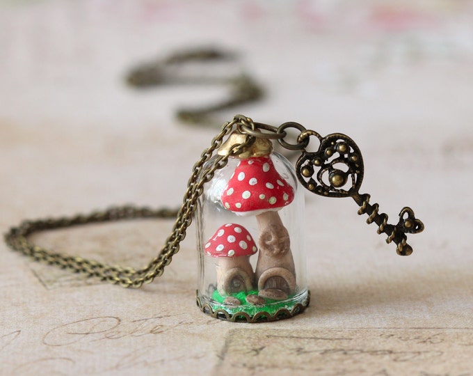 Fairy Necklace Toadstool Terrarium Necklace Red Mushroom - Etsy