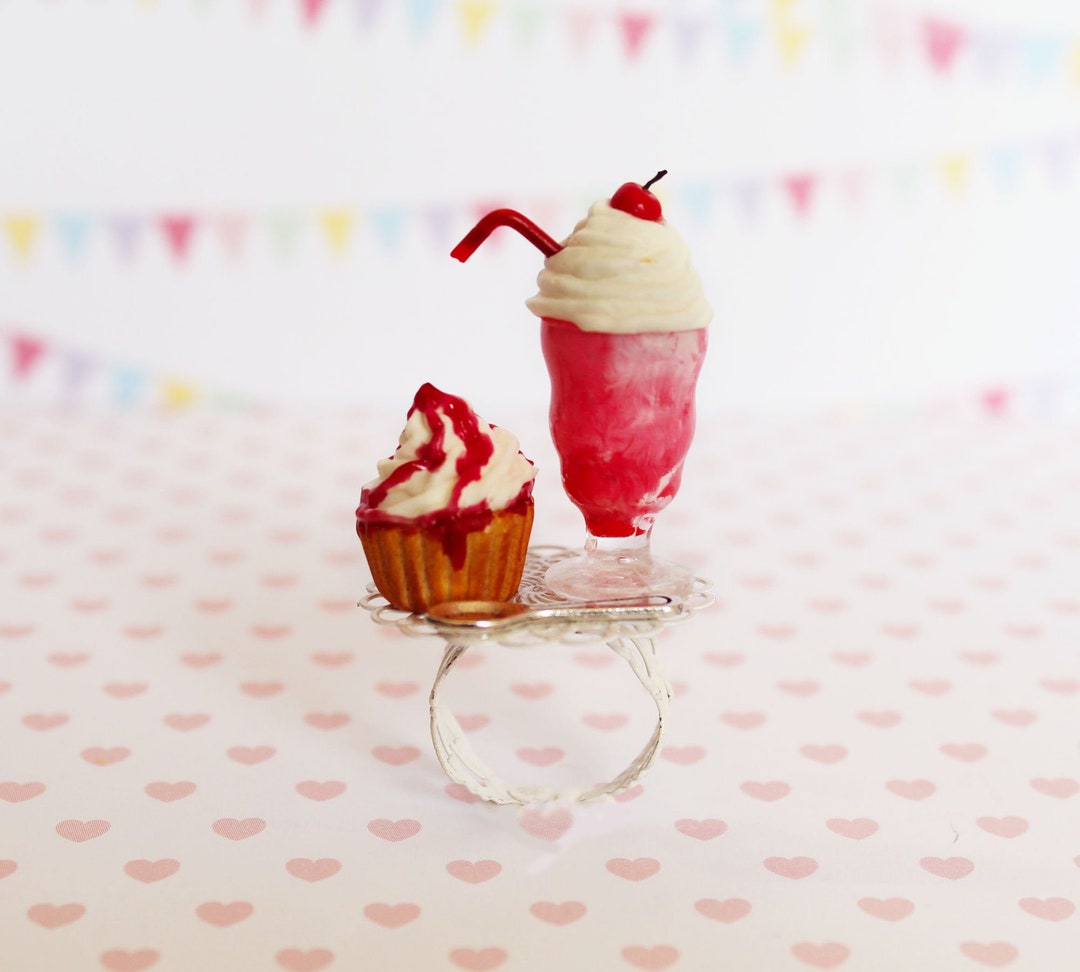 Cupcake Ring-milkshake Ring-strawberry Jewelry-summer Jewelry ...