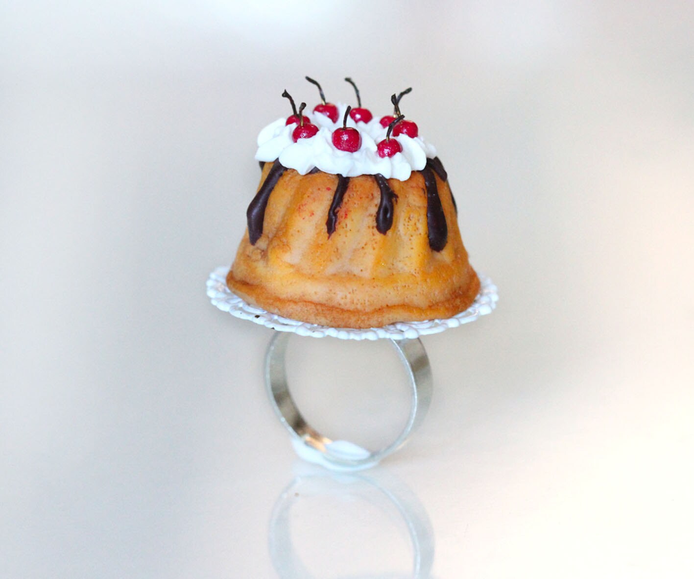 Cherry Cake Ring - Polymer Clay Cake Ring - Miniature Food Jewelry ...