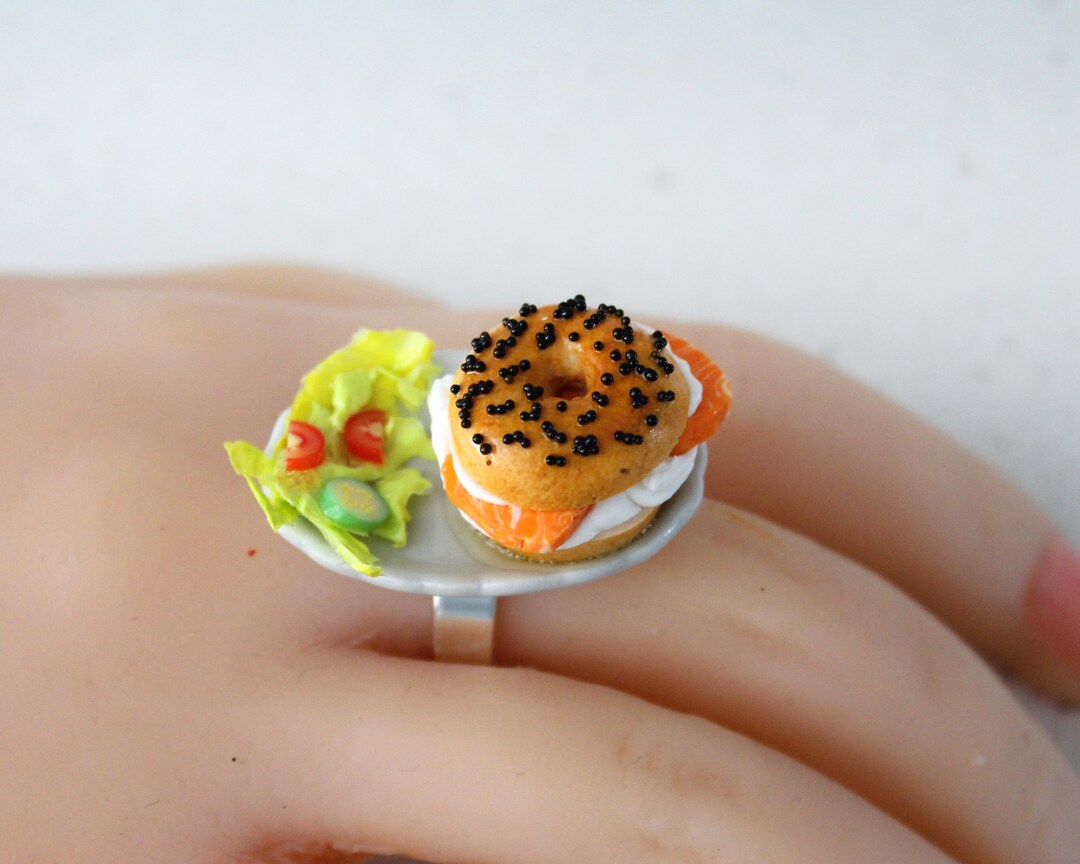 Bagel Sandwich Ring Bagel and Lox Jewelry Cream Cheese and Salmon Bagel ...