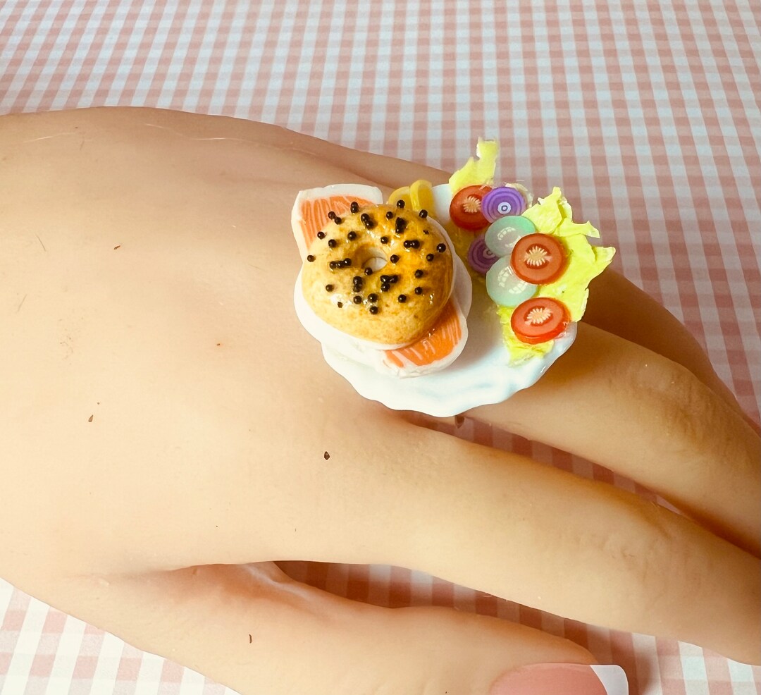 Bagel Sandwich Ring - Bagel and Lox Jewelry - Cream Cheese and Salmon ...