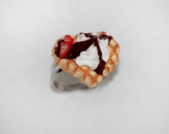 Chocolate Waffle Ring Food Ring Kawaii Ring Heart Waffle | Etsy
