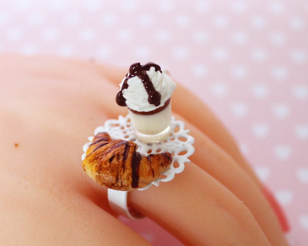 Coffee and Croissant Ring - Cafe Latte Ring - Coffee Jewelry - Gift for ...