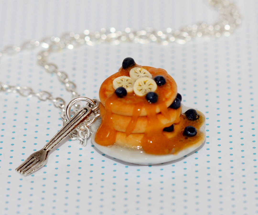 Blueberry Pancake Necklace- Food Jewelry - Miniature Food - Stack of ...