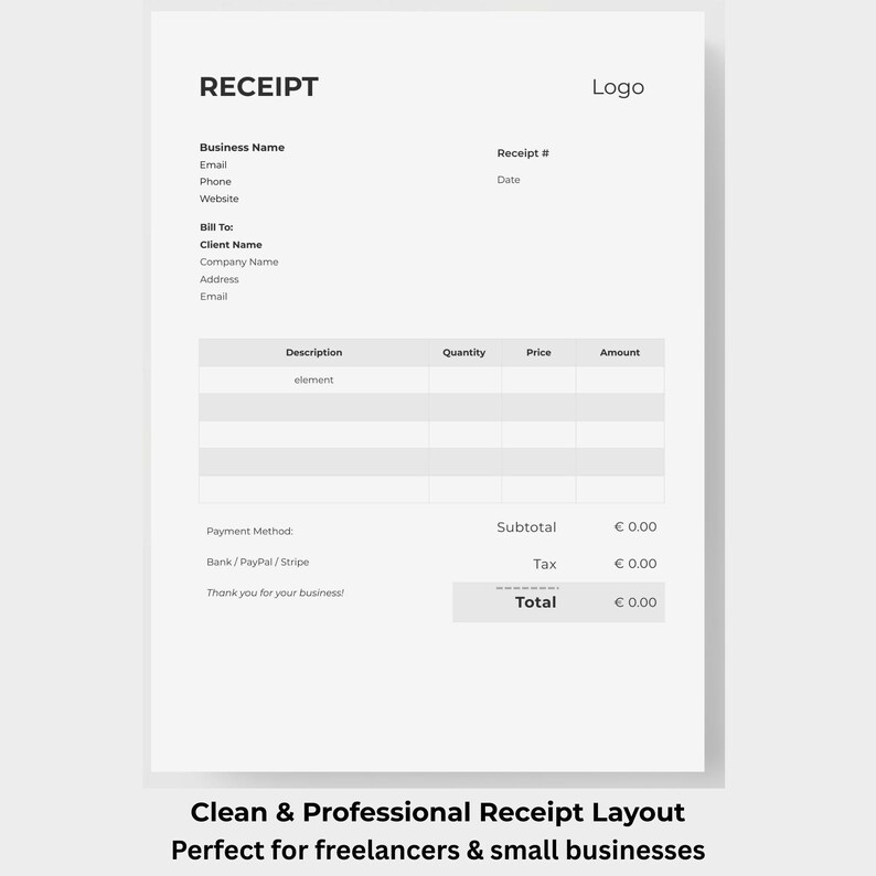 Minimal Receipt Template | Editable Canva Design (instant Download) - Etsy