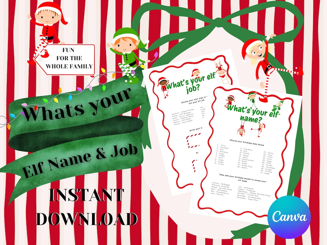 What's Your Elf Name and Elf Job, Christmas Printables INSTANT DOWNLOAD ...