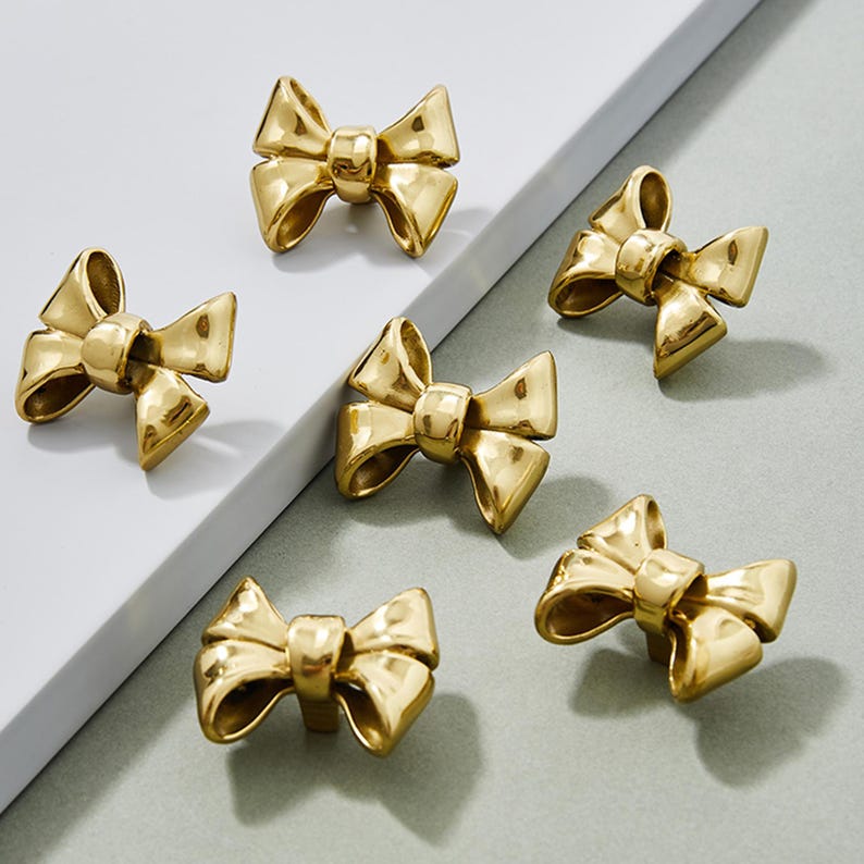 Brass Bow Knob: Dresser Drawer Hardware, Sleek Kitchen Cabinet Accent ...