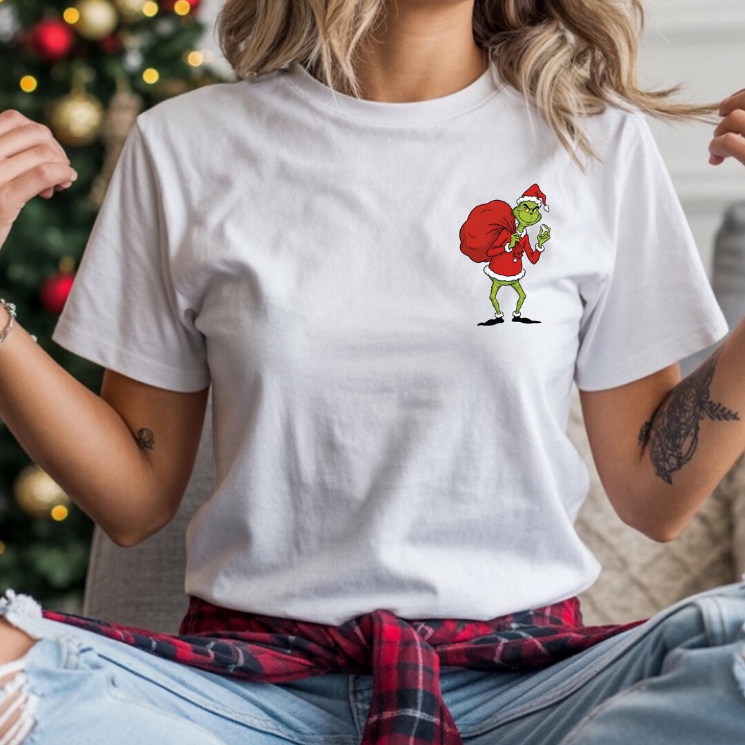 Minimalist Grinch Pocket Tee | Subtle Christmas Holiday T-shirt - Etsy