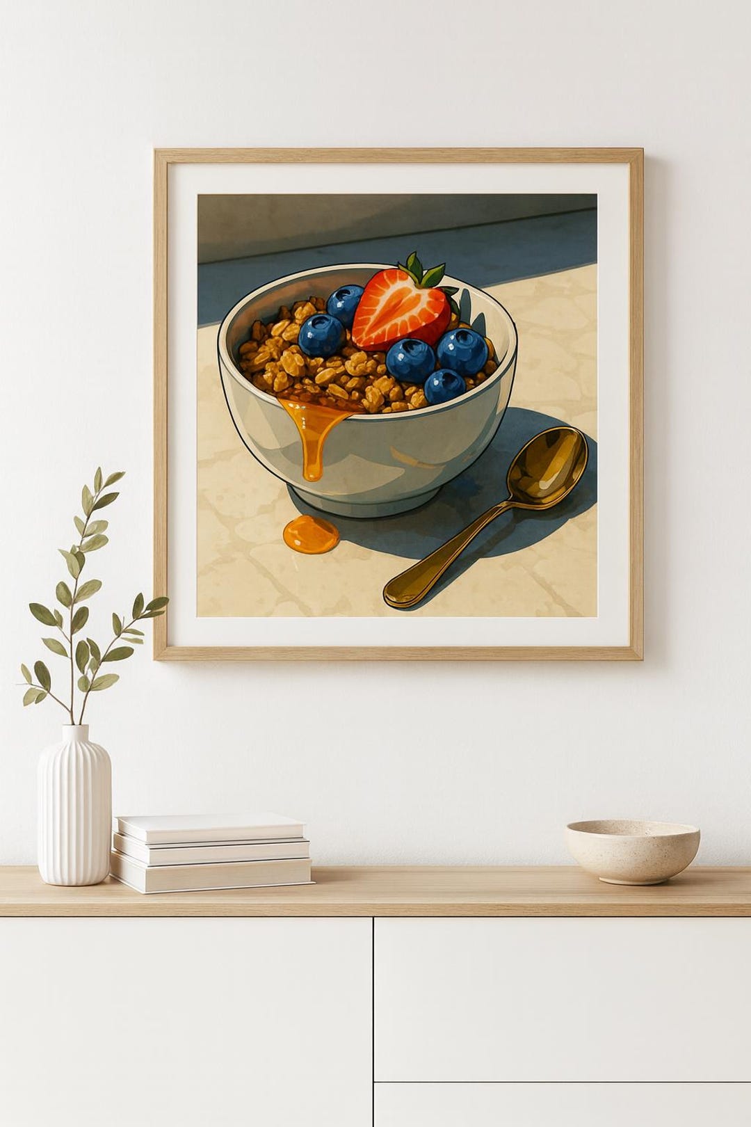 Modern Breakfast Granola Bowl Kitchen Art • Digital Download Wall Art ...