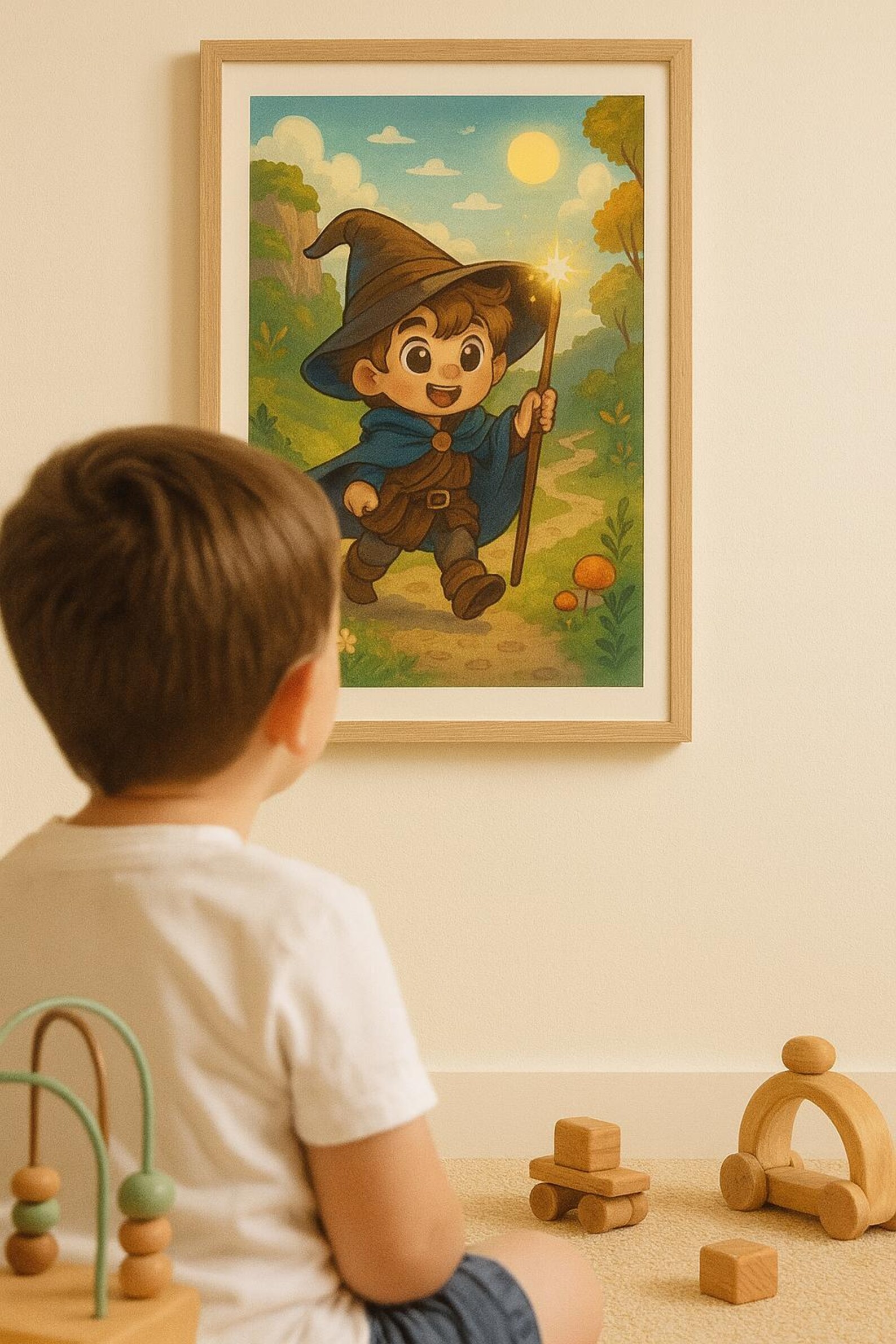 Cute Wizard Boy Wall Art • Kawaii Fantasy Nursery Print • Magical Kids ...