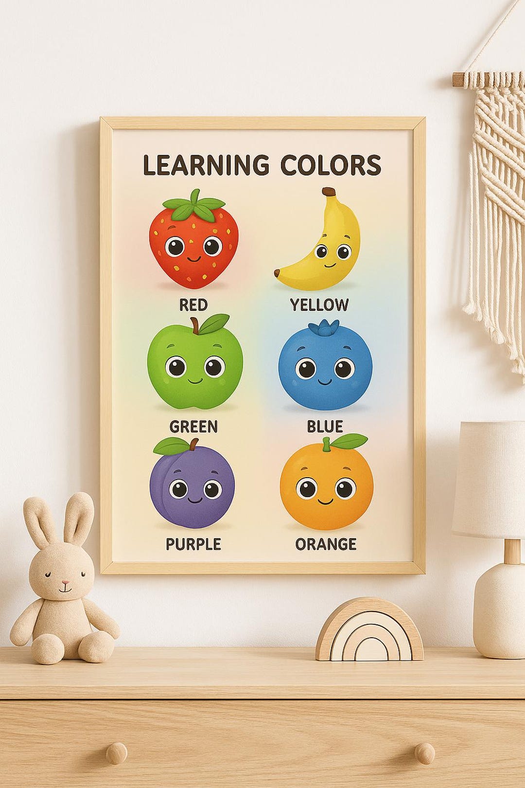 Learning Colors Poster for Kids – Kawaii Fruit Classroom Wall Art ...